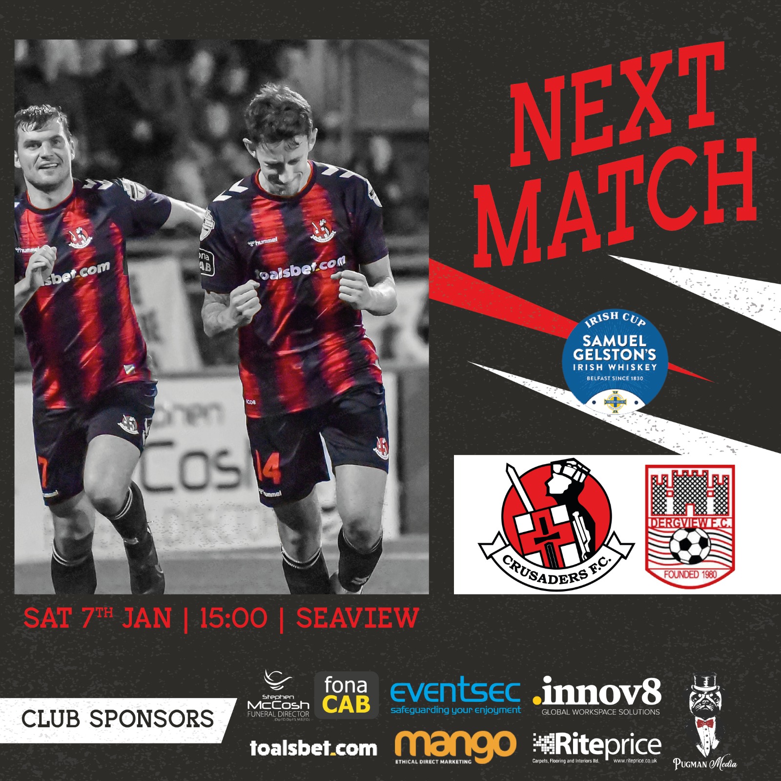 Crusaders v Dergview. Samuel Gelstons Irish Whiskey Irish Cup. 7th January