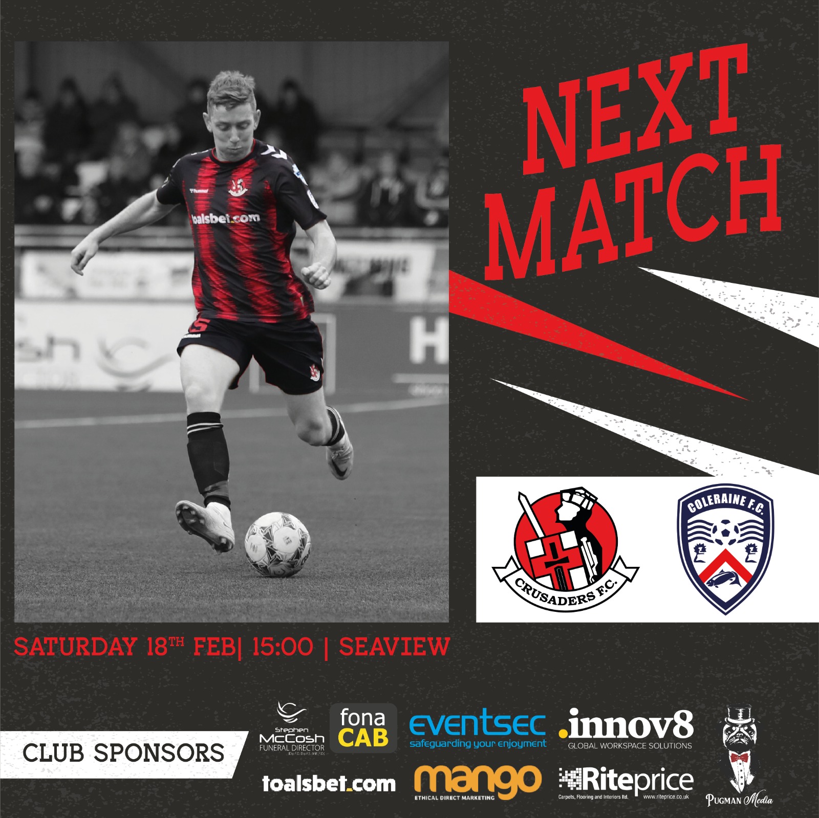 Next Match. Crusaders v Coleraine. 18th February