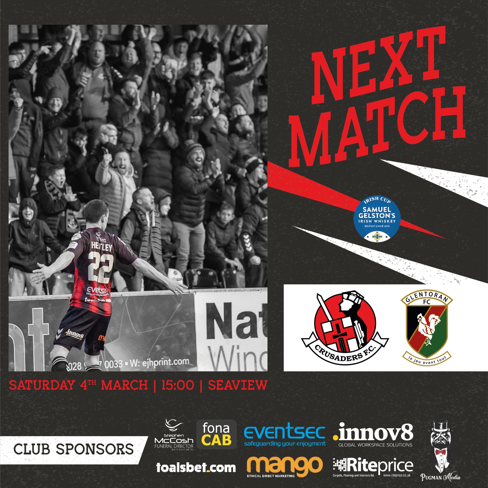 Crusaders v Glentoran. Samuel Gelston Irish Whiskey Irish Cup. 4th March
