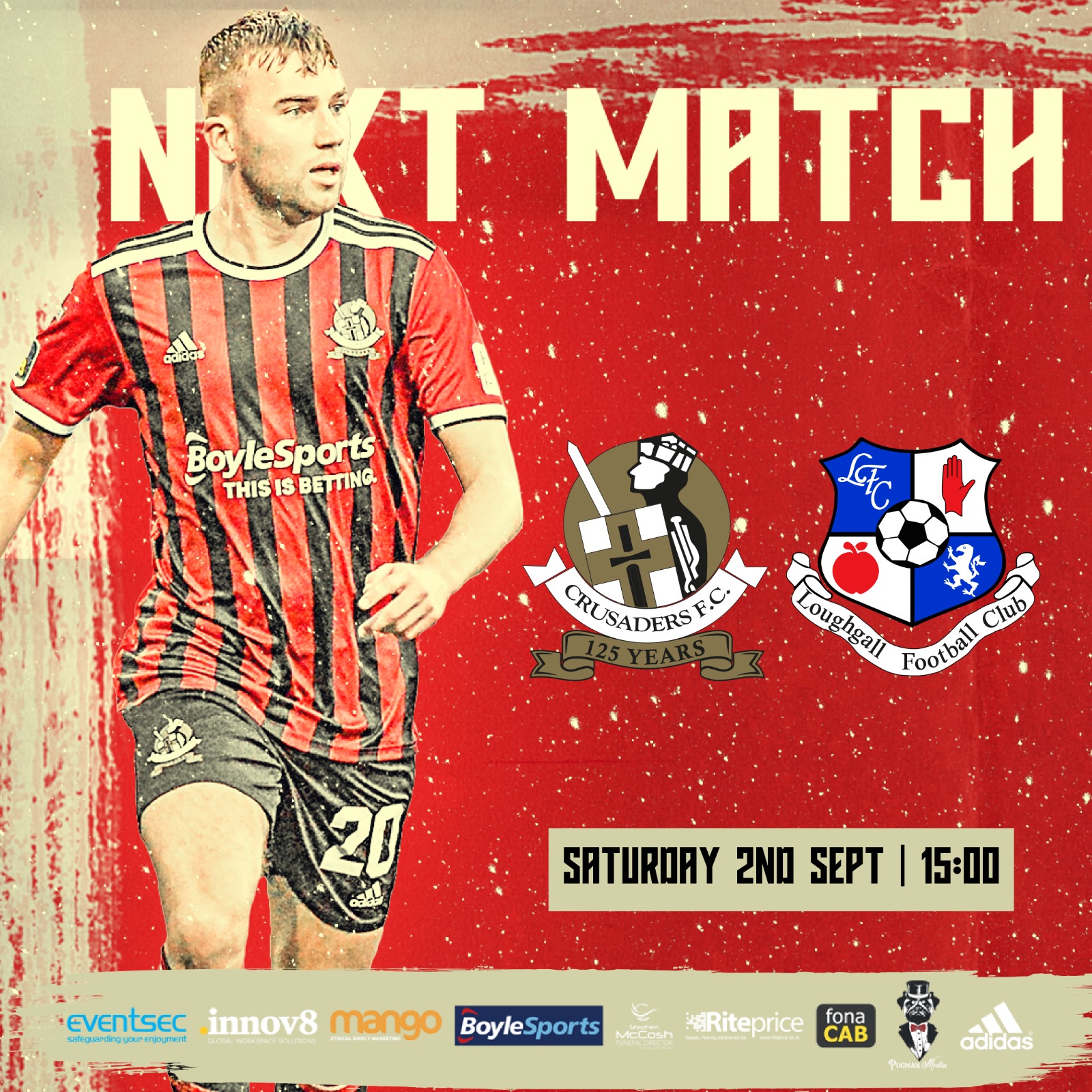 Next Game. Crusaders v Loughgall. Saturday 2nd September