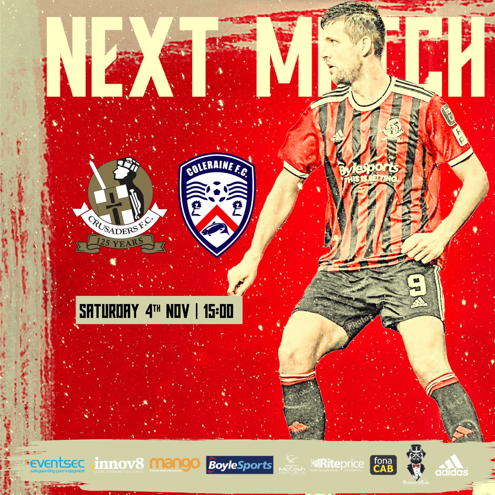 Next Match. Crusaders v Coleraine. 4th November