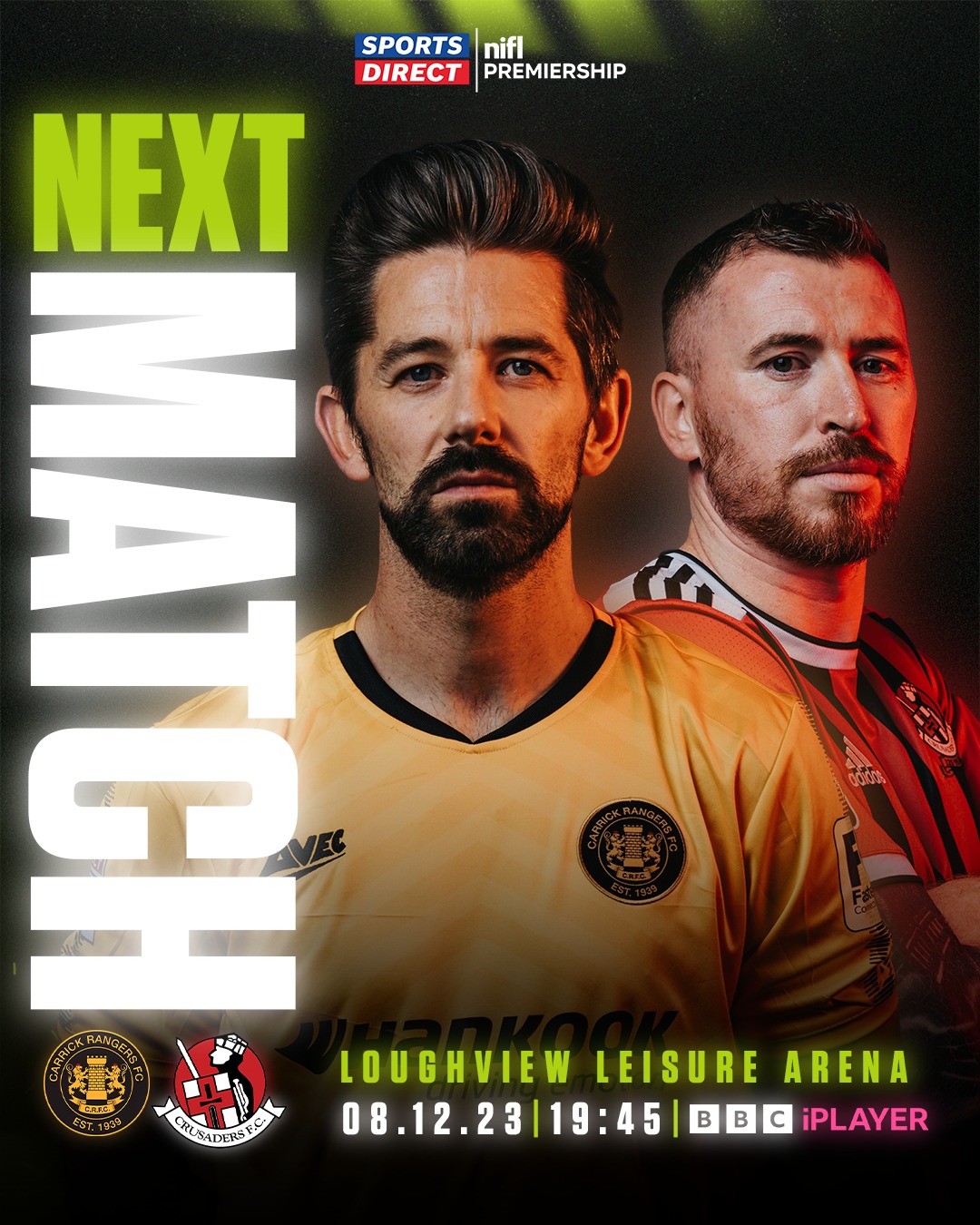 Carrick Rangers v Crusaders. Sports Direct Premiership. Friday 8th December