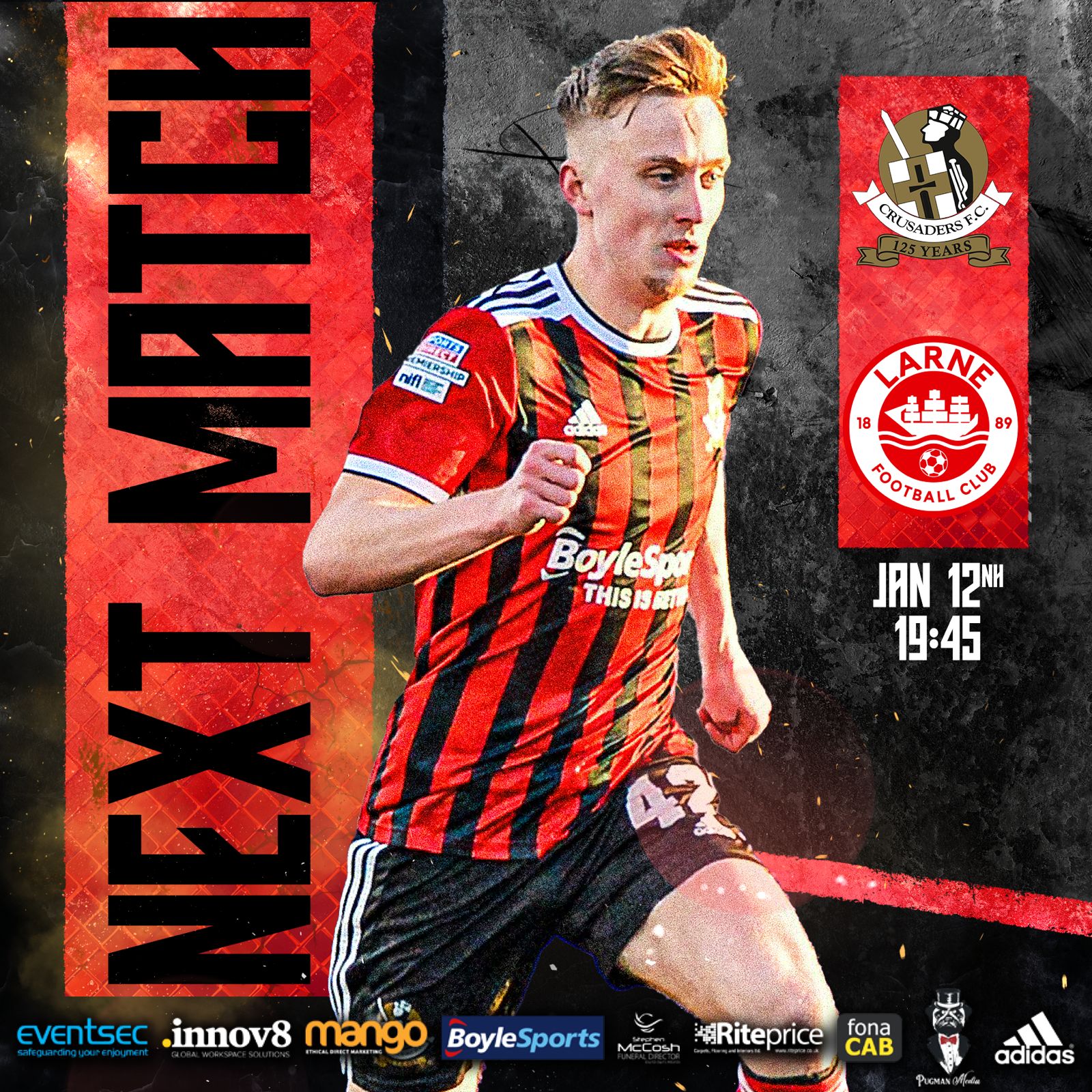 Crusaders v Larne. Sports Direct Premiership. 12th January