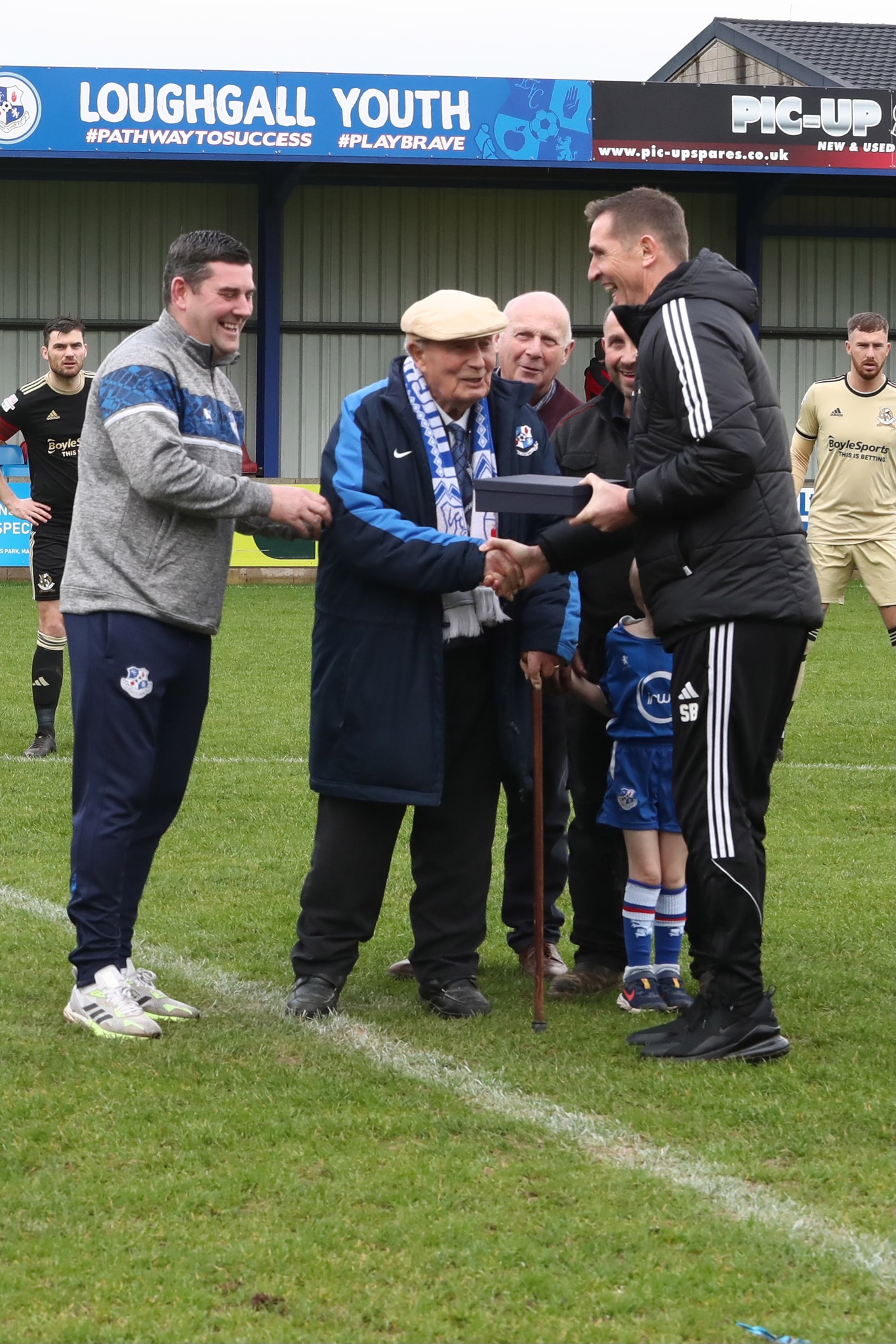 Loughgall Present Stephen Baxter With Crystal To Mark His Time At Crusaders