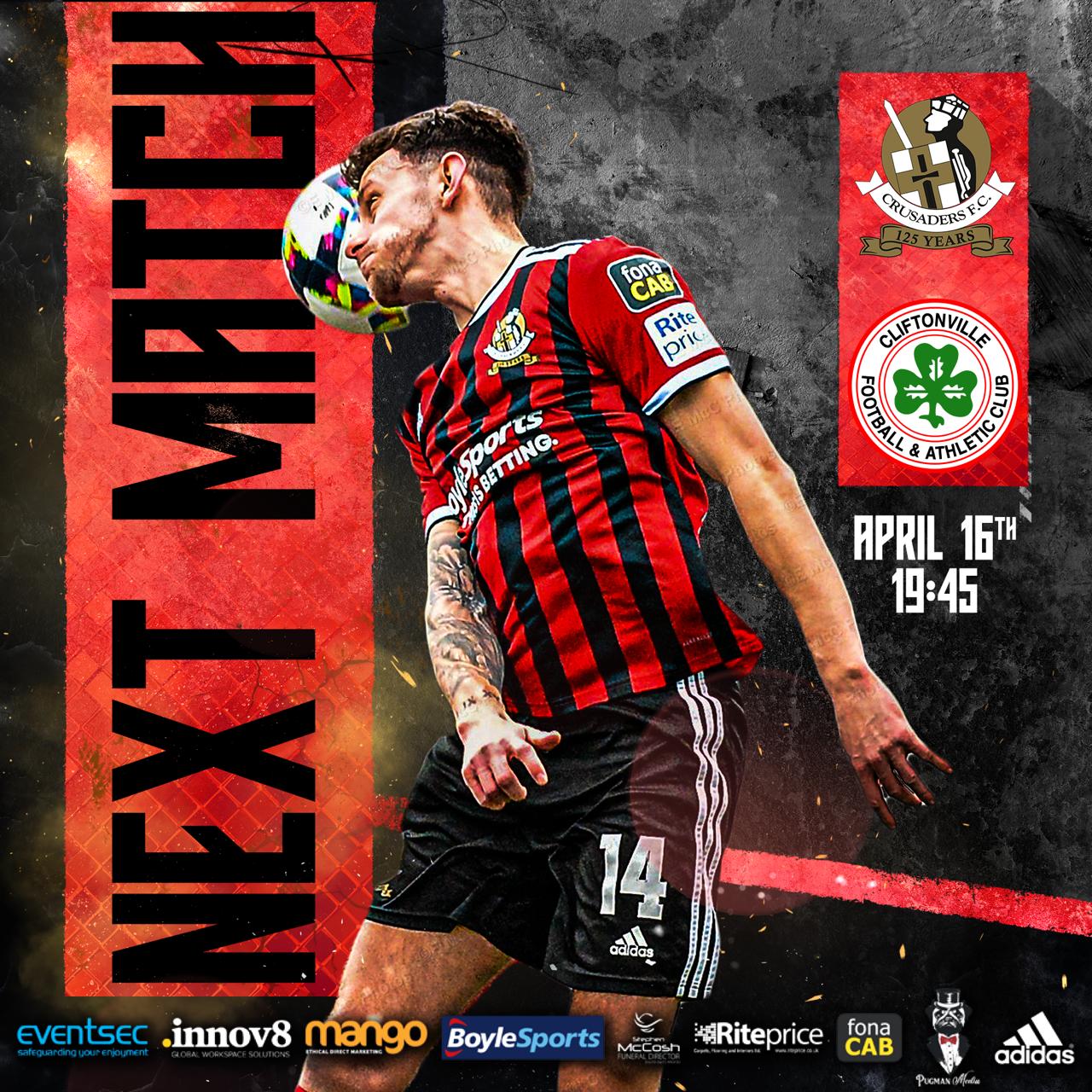 Crusaders v Cliftonville. Sports Direct Premiership. Tuesday 16th April.