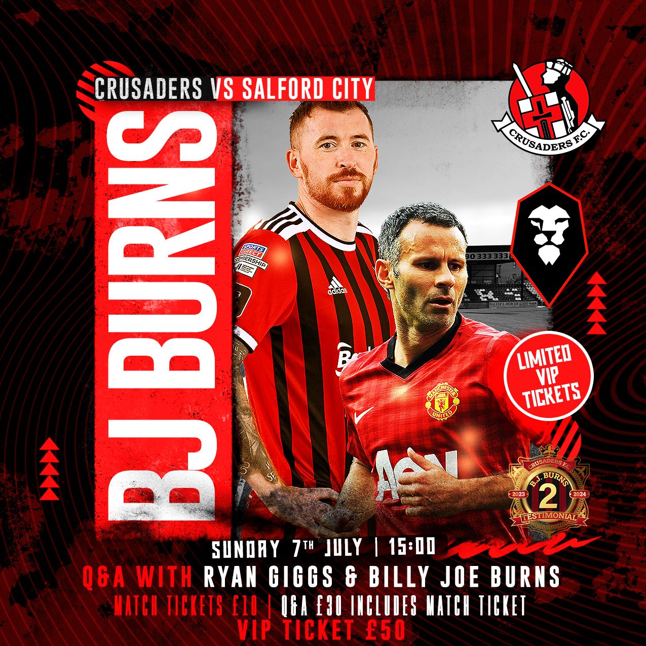 Billy Joe Burns Testimonial. Crusaders v Salford City. Sinday 7th July