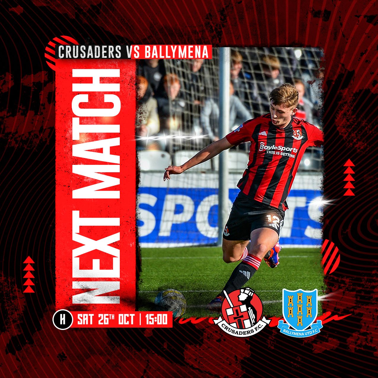 Crusaders v Ballymena Utd. Saturday 26th October. Sports Direct Premiership